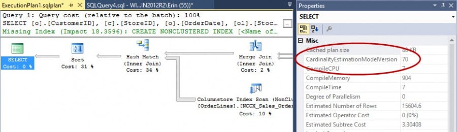 Execution plan using the old CE - Erin Stellato