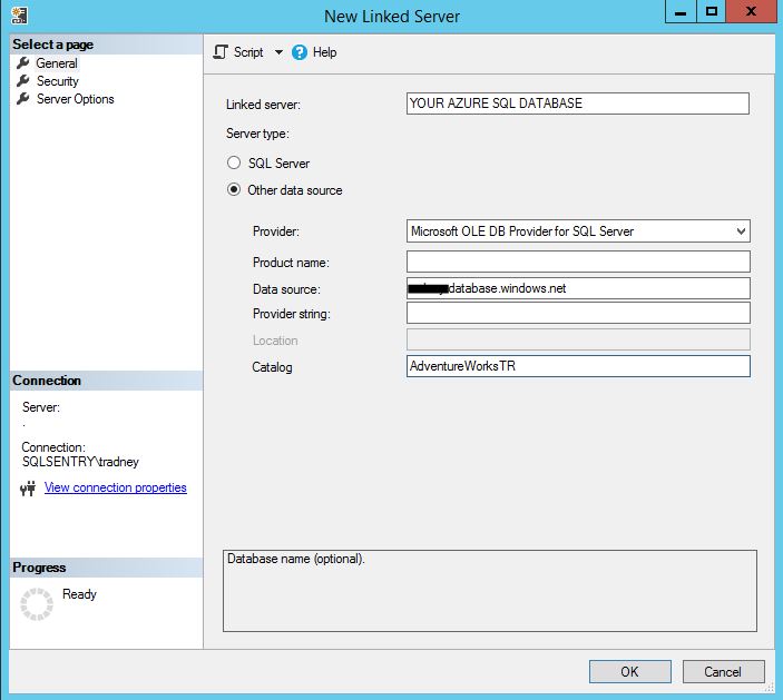 How to create a linked server to Azure SQL Database via SQL Server ... How to create a linked server to Azure SQL Database via SQL Server ...